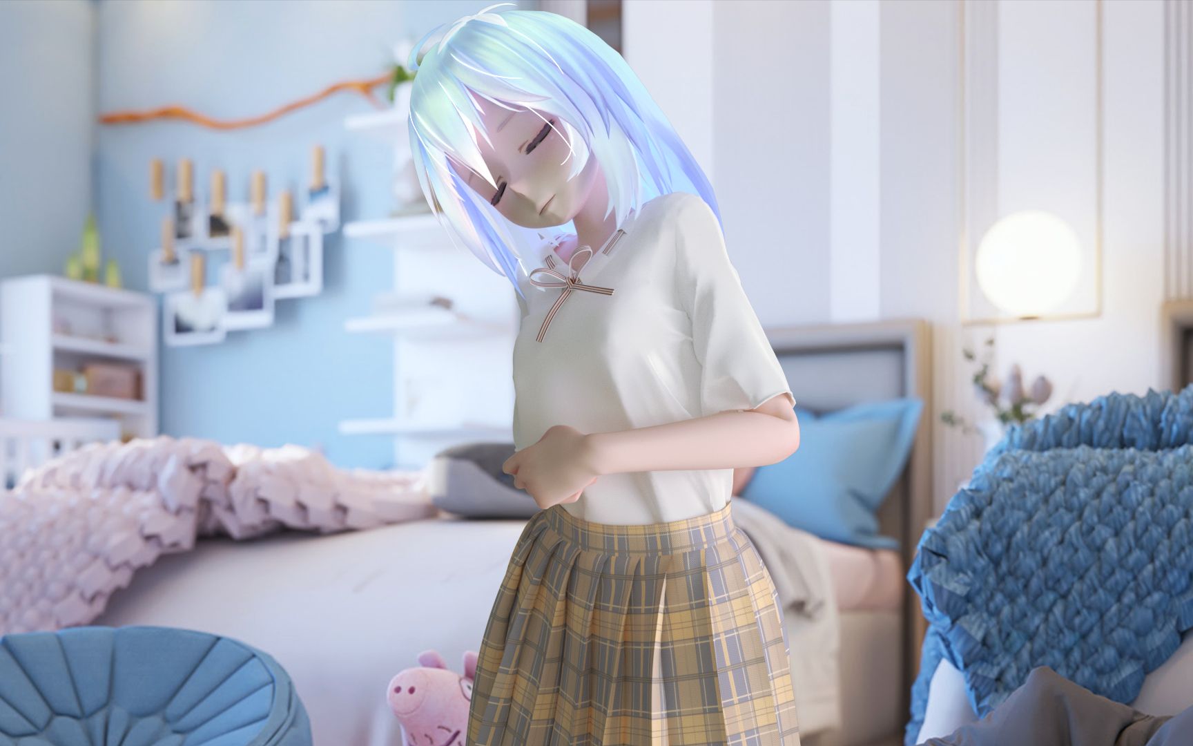 校服短发MIKU~【MMD白色超空间少女】