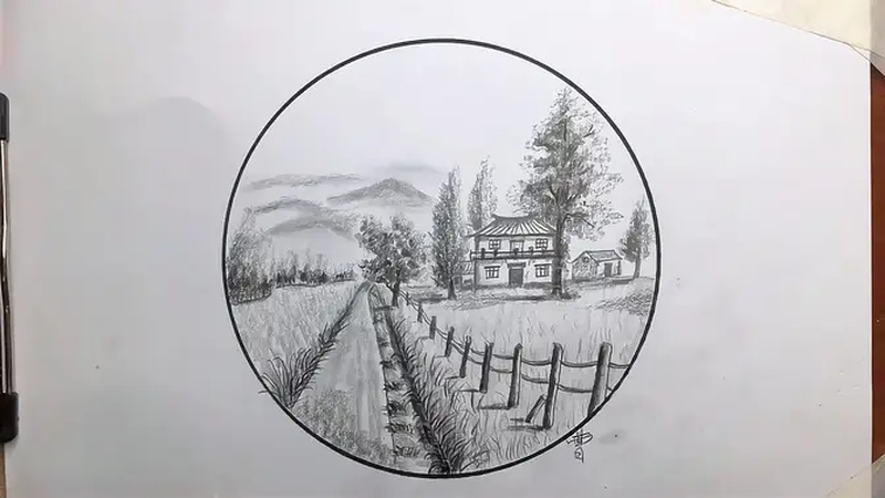 素描风景简笔画:教大家画农村风景画