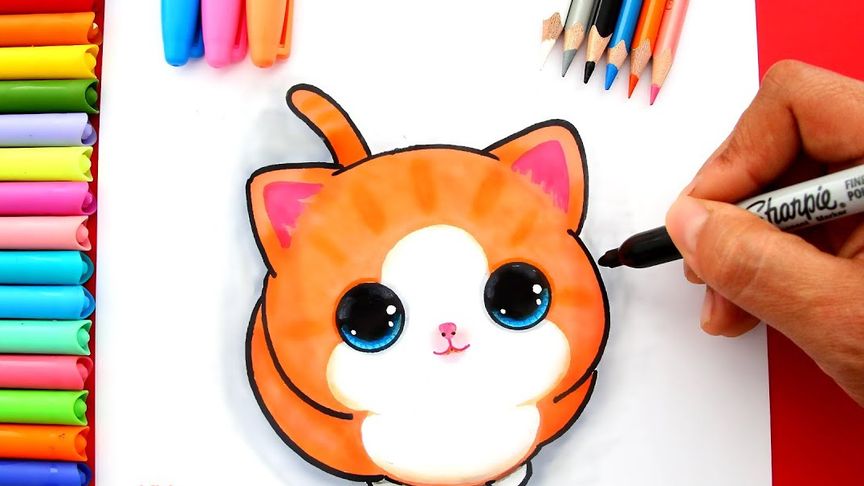 创意简笔画,绘制一只可爱的小猫并着色,太棒了!