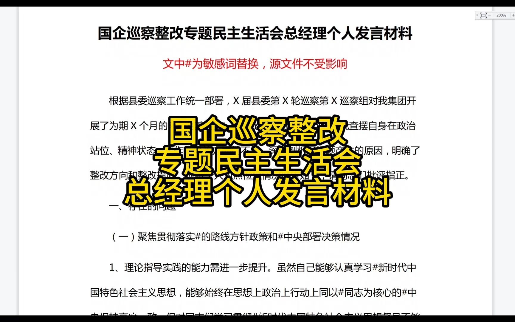 国企巡察整改专题民主生活会总经理个人发言材料