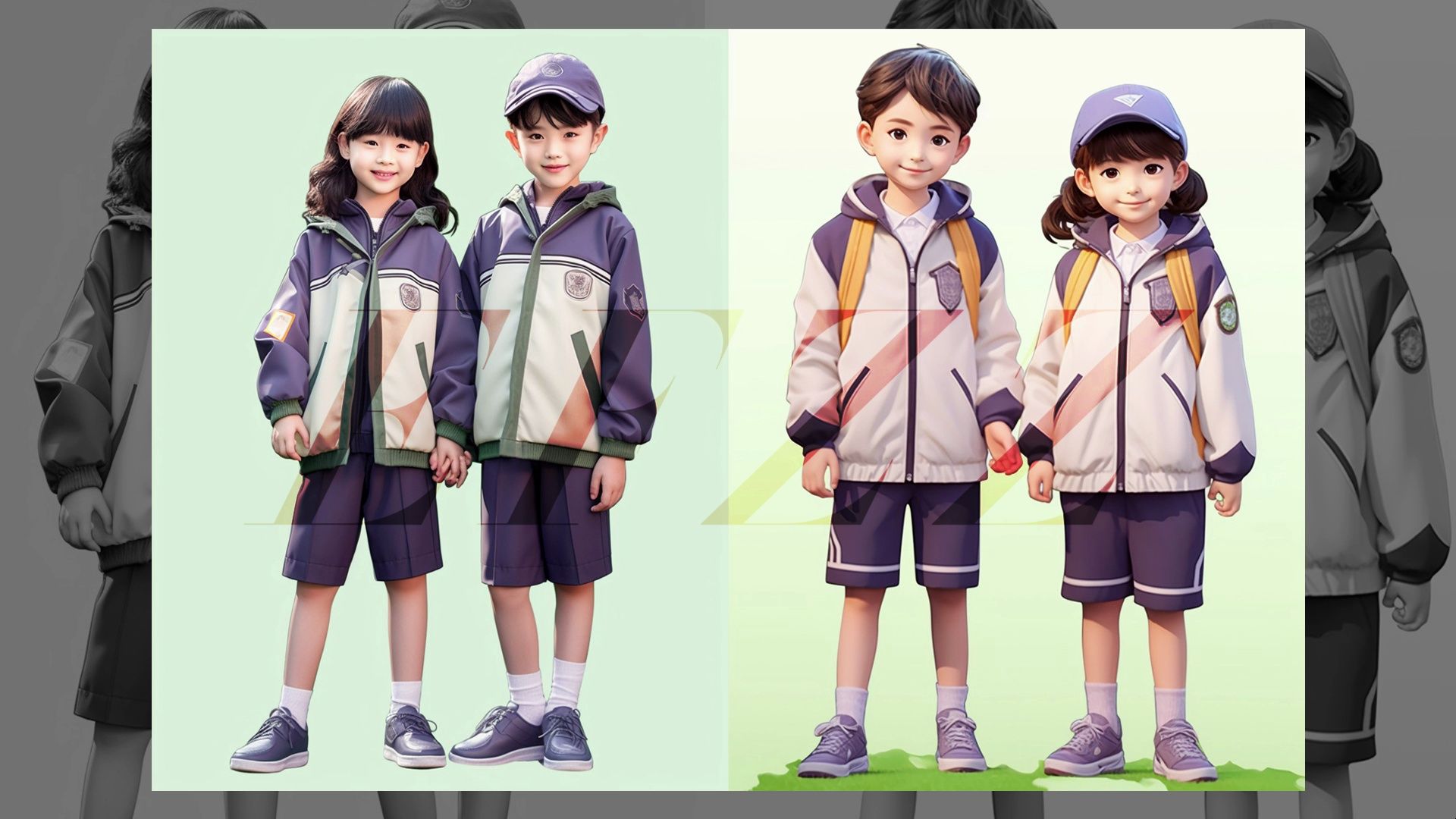 小学生英伦风校服设计 | 幼儿园服冲锋衣设计 | 儿童学院风班服运动服...