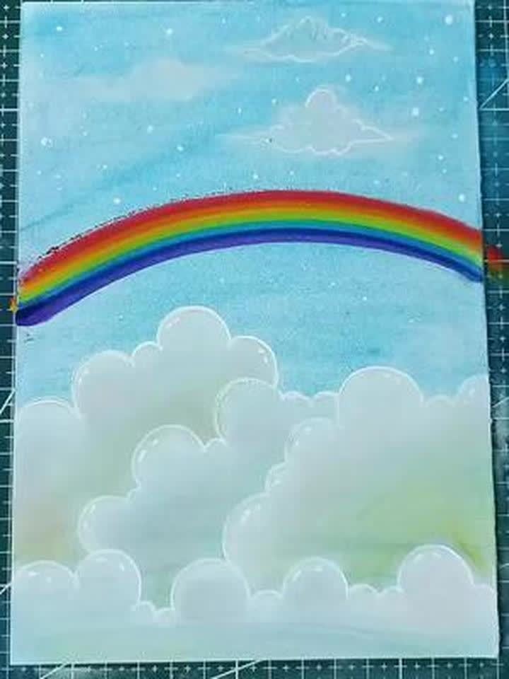 粉笔画彩虹色云朵 简笔画教程 +
