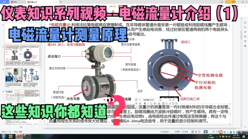 仪表知识系列视频--电磁流量计介绍(1) 结构组成及测量原理