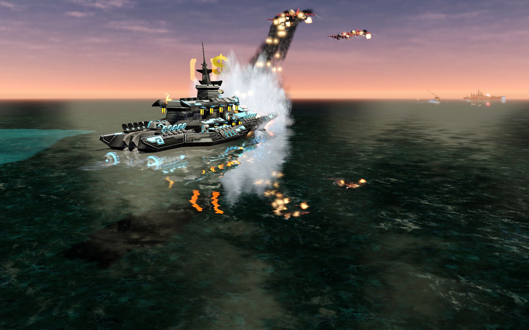 【红色警戒3】RA3日冕MOD 新版本自带的超大水域地图,一块儿来...