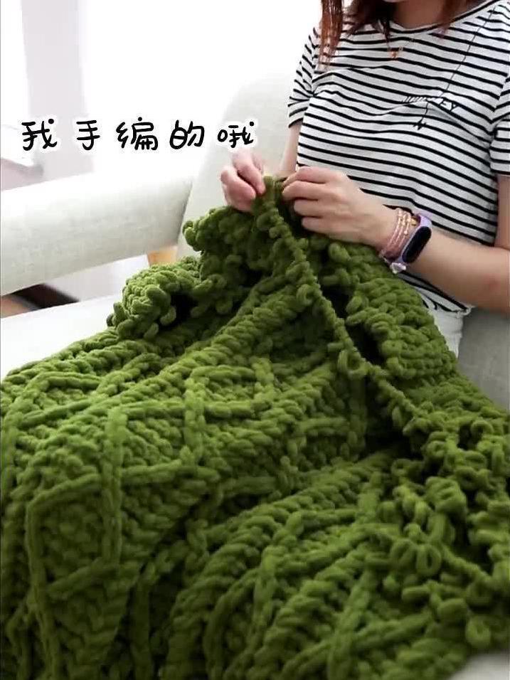 ...相信光用手指也能织一条毯子吗?我真是太有才了!#手工编织 #玩毛线 ...
