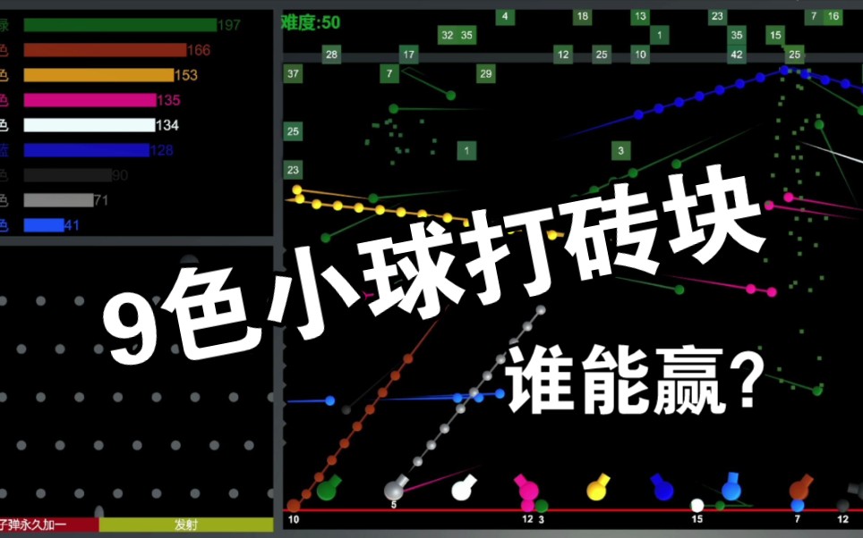 【弹球大战】9色小球合作打砖块,谁能赢?第一赛季娱乐赛5 - 无冠组之战