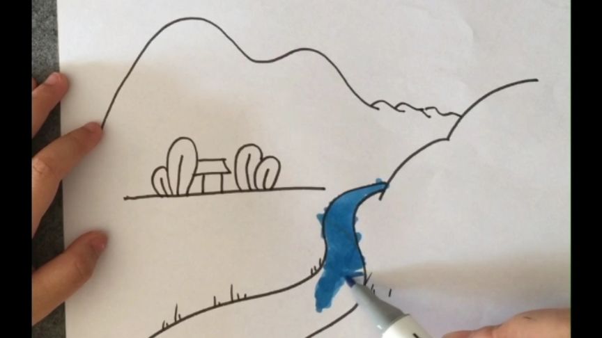 画画教程,超级简单儿童简笔风景画。