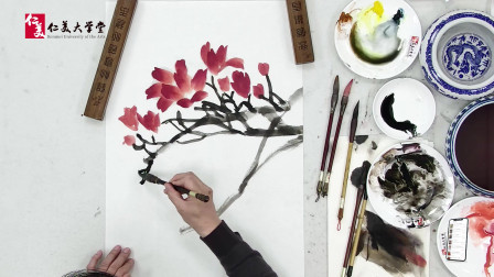 国画木棉花的画法 分步骤详解作画过程 技法很棒
