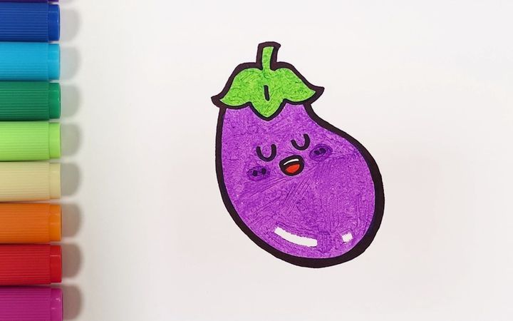 儿童简笔画茄子画一个肥嘟嘟的茄子吧 儿歌多多出品