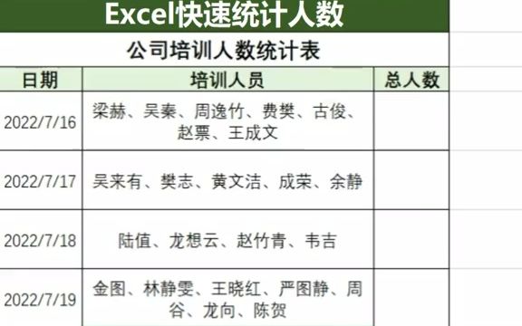 【excel速成】Excel统计单元格内不规则人数