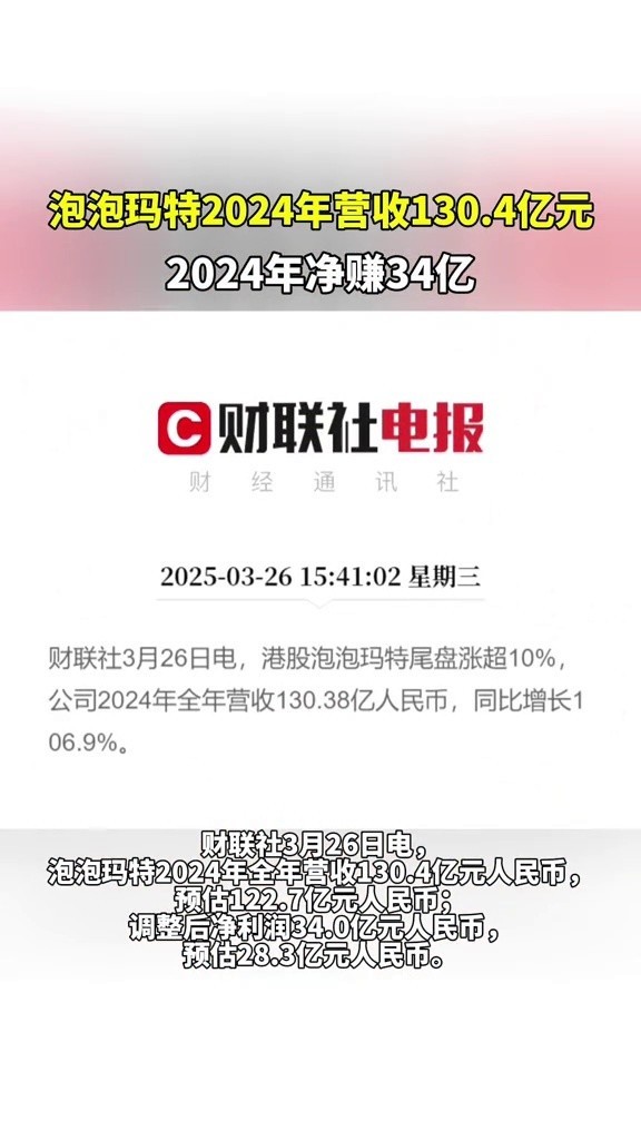 泡泡玛特2024年营收130.4亿元,2024年净赚34亿#泡泡玛特