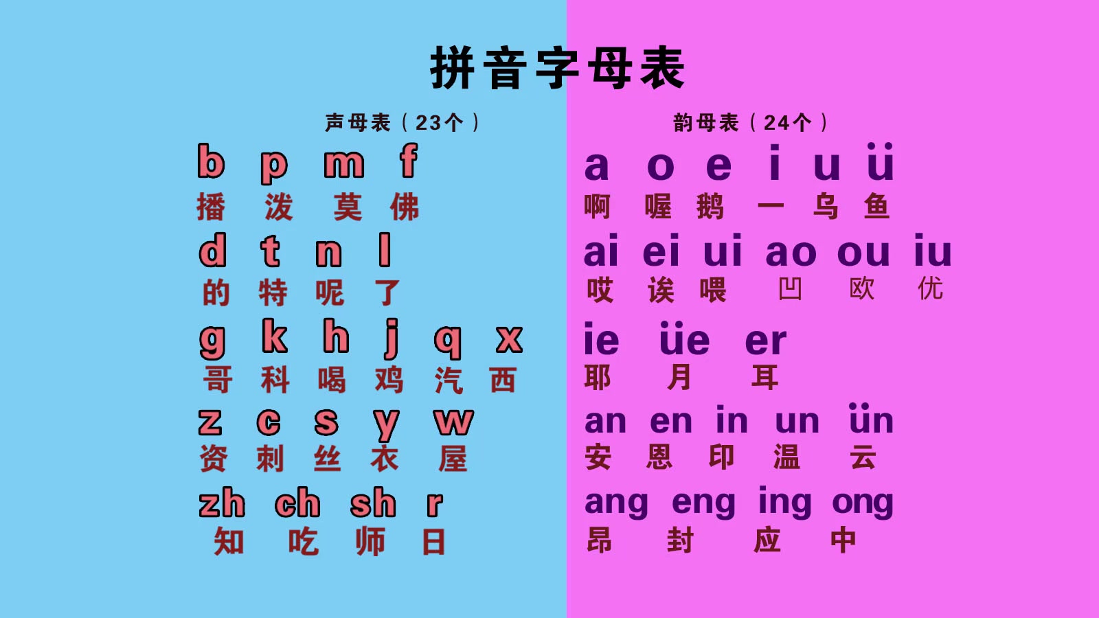 汉语拼音字母表零基础入门教学视频,声母表韵母表、整体认读音节