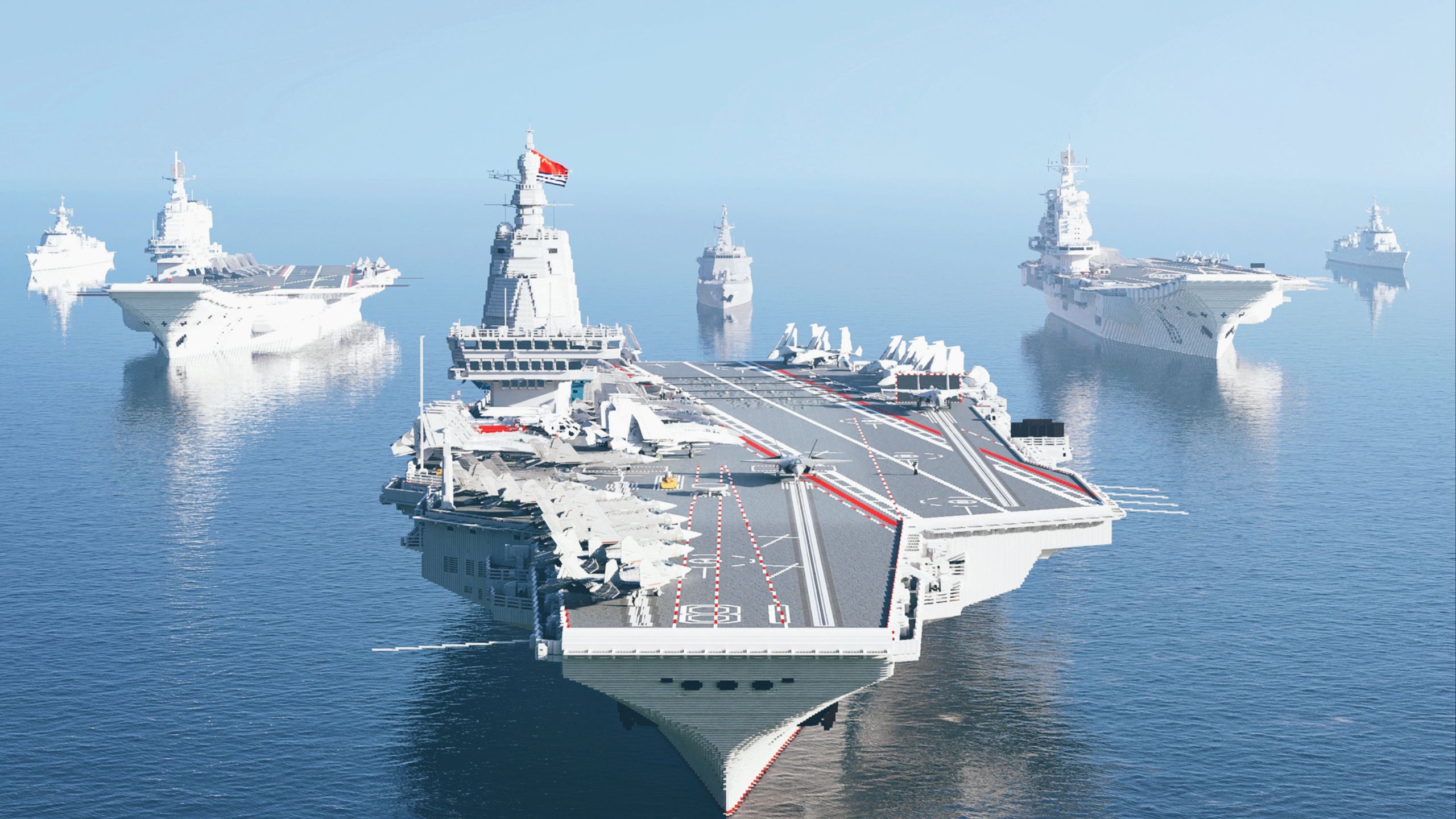 全球最大比例!我们用百万方块在MC里复刻了中国第三艘航母_哔哩...