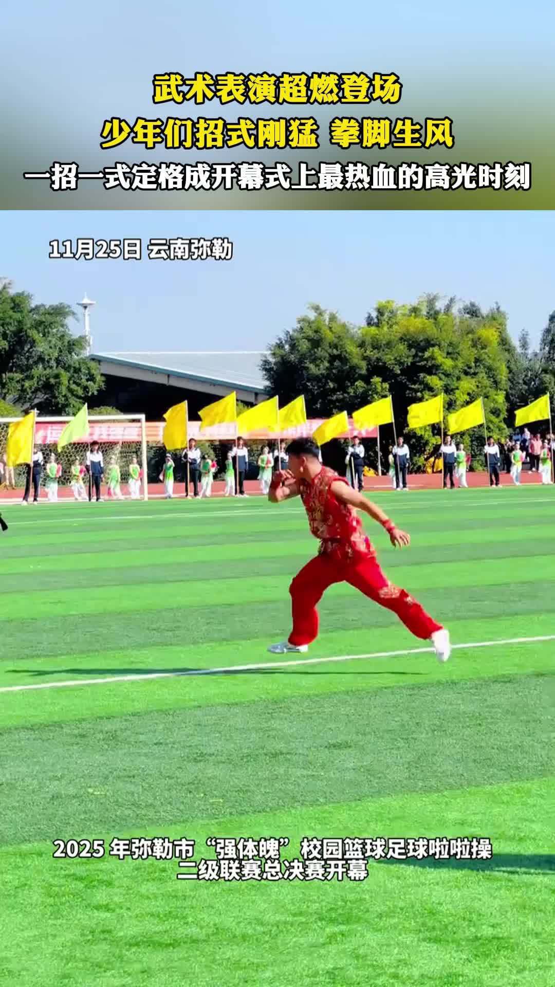 武术表演超燃登场,弥勒少年们招式刚劲,拳脚生风