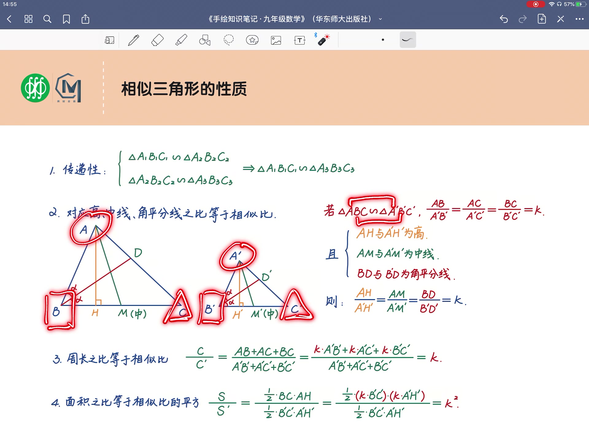 初中数学第24章-相似三角形(手绘知识笔记-九年级-初三数学)