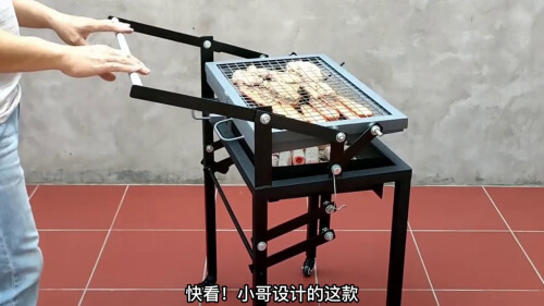 小哥制作一款创意按压旋转,带三挡调节火盆的烧烤架,太有创意了!