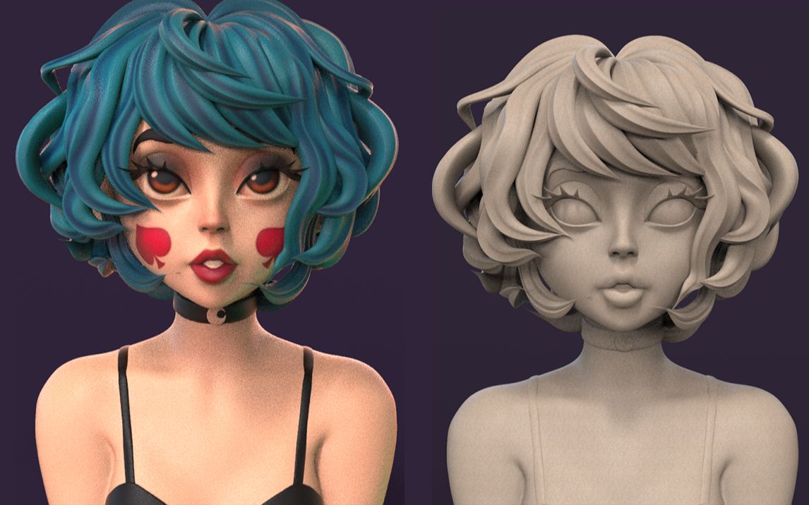 病娇女孩的zbrush雕刻,零基础小白3D建模人物模型雕刻上色技巧
