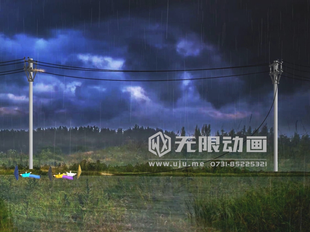 雨天安全警示动画,#3d动画#安全动画#教育宣传片 雨天打雷,雷击电线,...