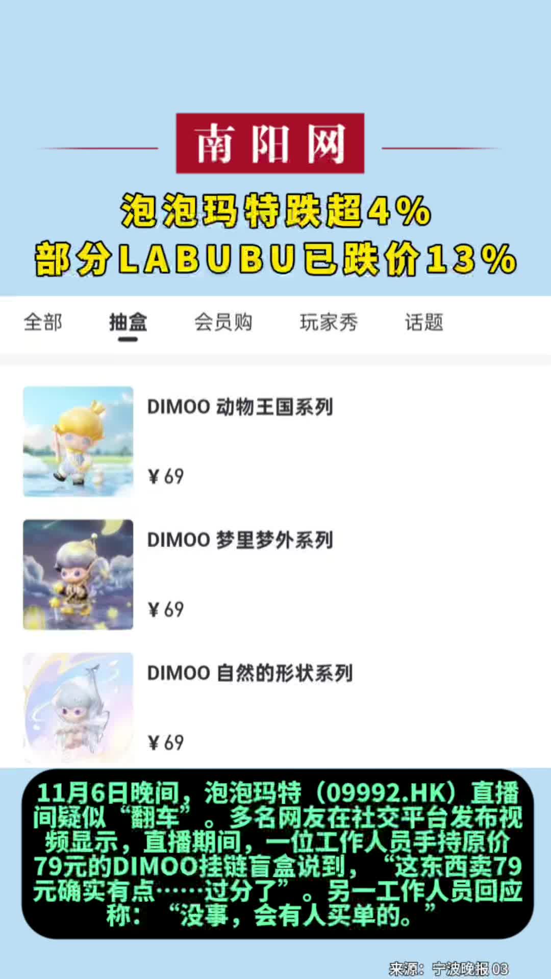 泡泡玛特跌超4%,部分LABUBU已跌价13%#新闻