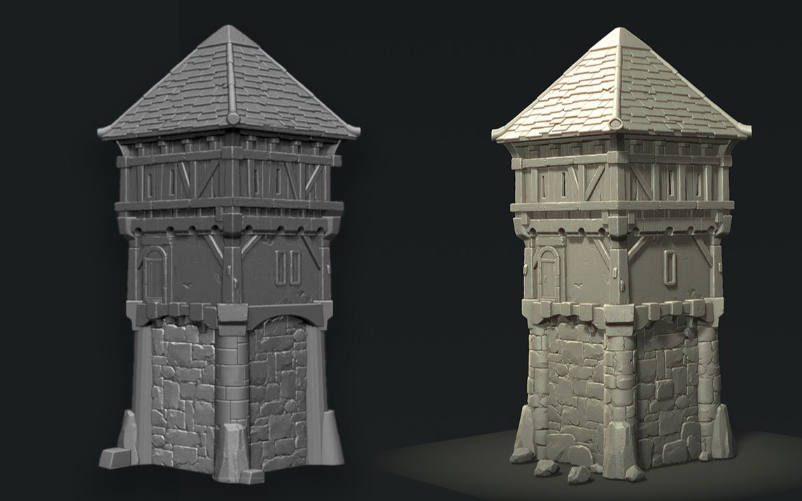 ...zb木纹雕刻,石头纹理雕刻,制作流程:3Dmax低模搭建 高模雕刻 拓扑低...