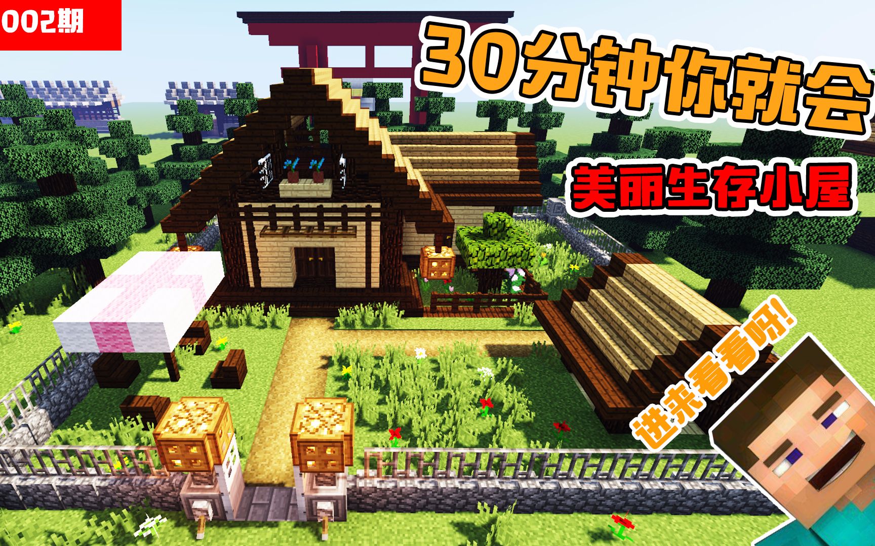 【我的世界美丽生存小屋建筑教程】,原版材质也可以这么好看。纯...