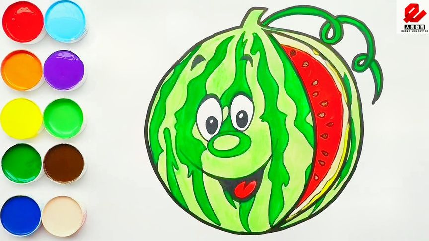 儿童创意色彩画,简笔画,西瓜涂色涂鸦填色教程,你学会了吗