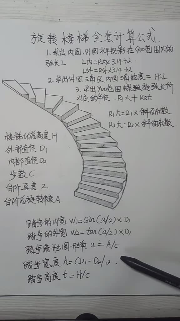 螺旋楼梯全套计算公式!