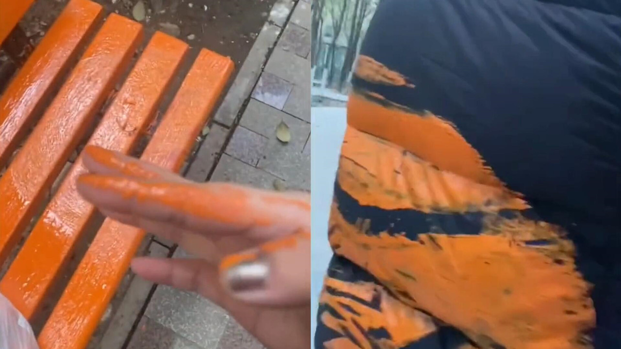 女子坐椅子上接电话,起来后发现全身沾满油漆,造型别致惊艳全网