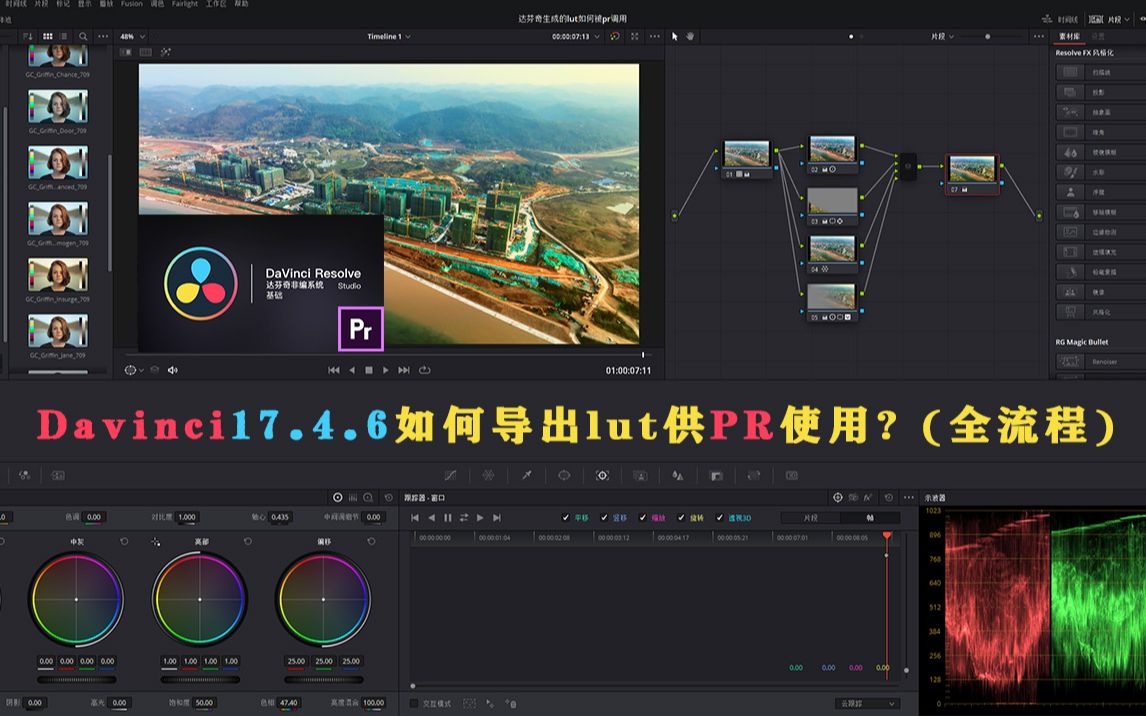 达芬奇生成自己的调色lut输出给pr使用视频教程 大疆御 3pro Dlog镜头...