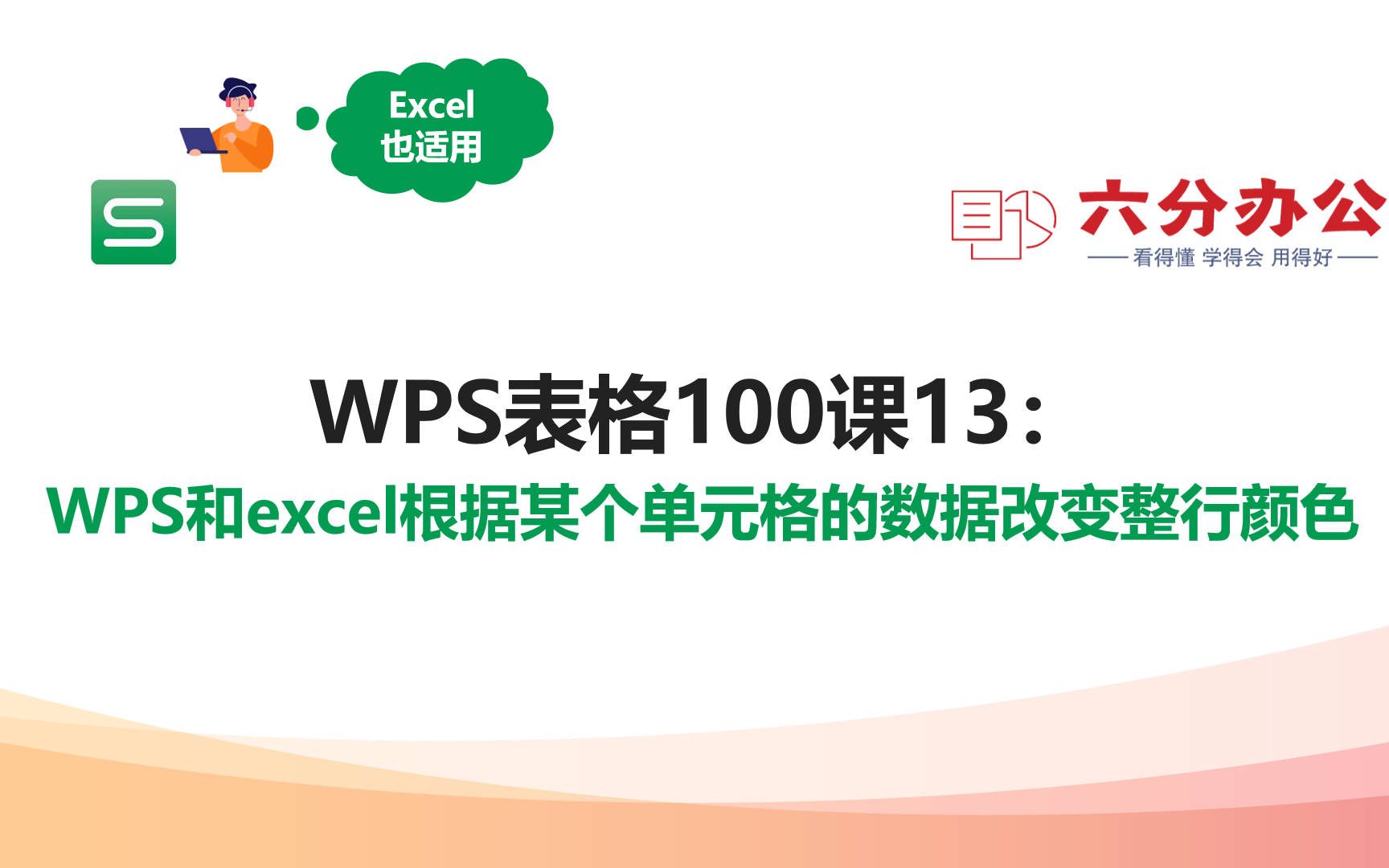 WPS表格100课13:WPS和excel根据某个单元格的数据改变整行颜色