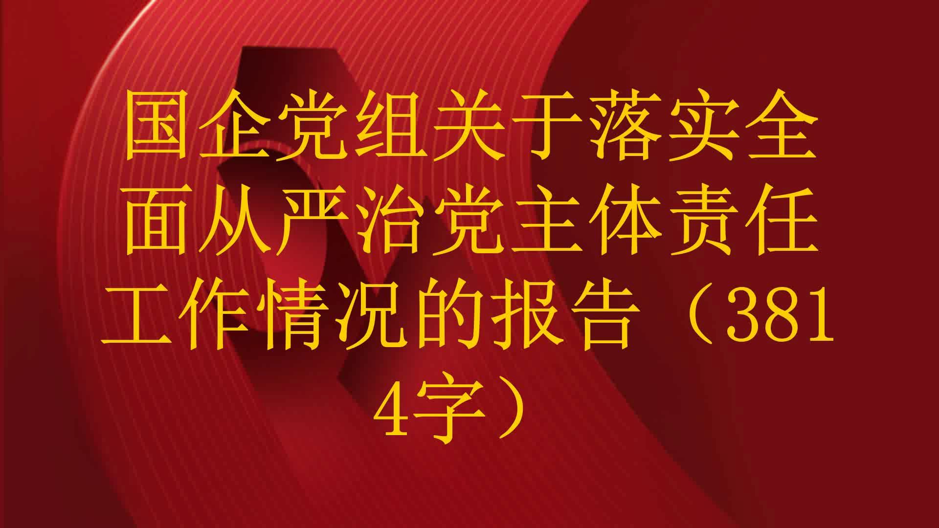 国企党组关于落实全面从严治党主体责任工作情况的报告(3814字)