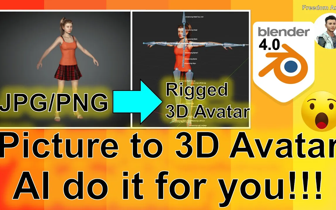 iBlender中文版插件 AI Picture to 3D Avatar 自动绑定 Blender教程