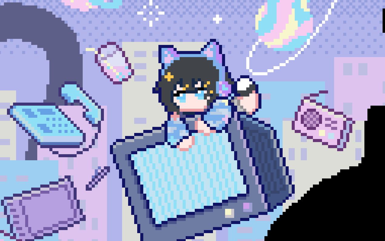 【CSP像素动画过程】星空,猫猫,和初夏的晚风