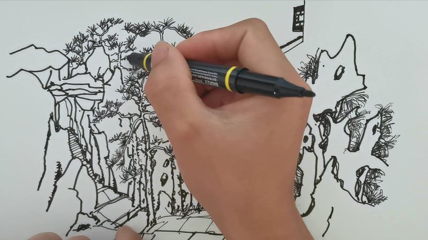 一支针管笔 就可以手绘出这种古风风景画,感觉还不错?