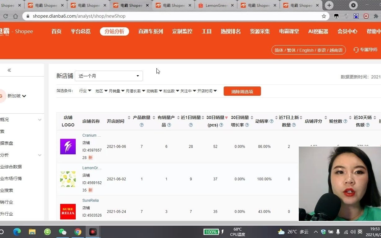 【Shopee教程】虾皮新加坡站 30天新开店铺销售情况分析。一个月内...