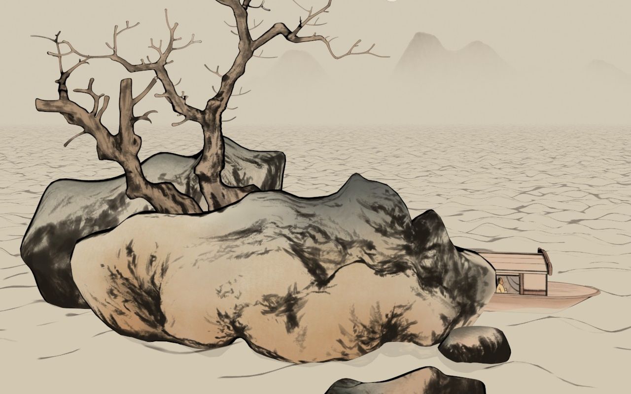 古代国画山水3D化《澄江寒月图》,带你从不同视角看中国画。