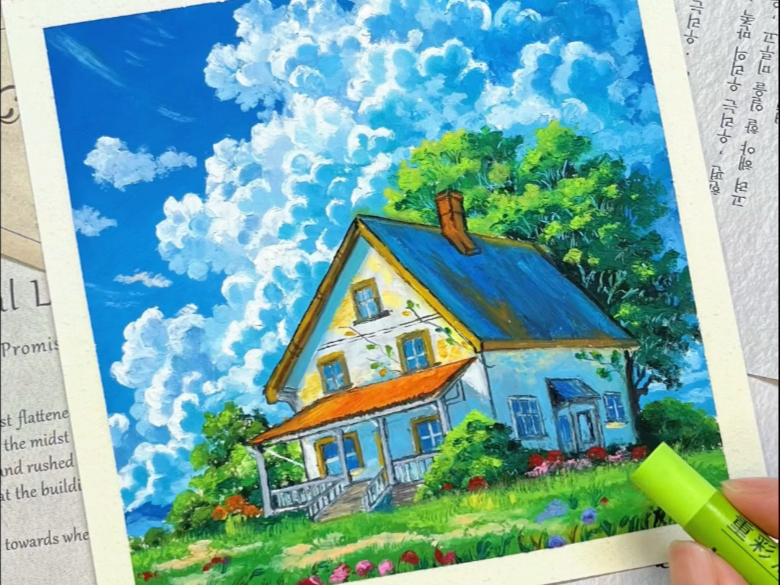 谁说油画棒不能画细节的,宫崎骏风的小画教程来啦