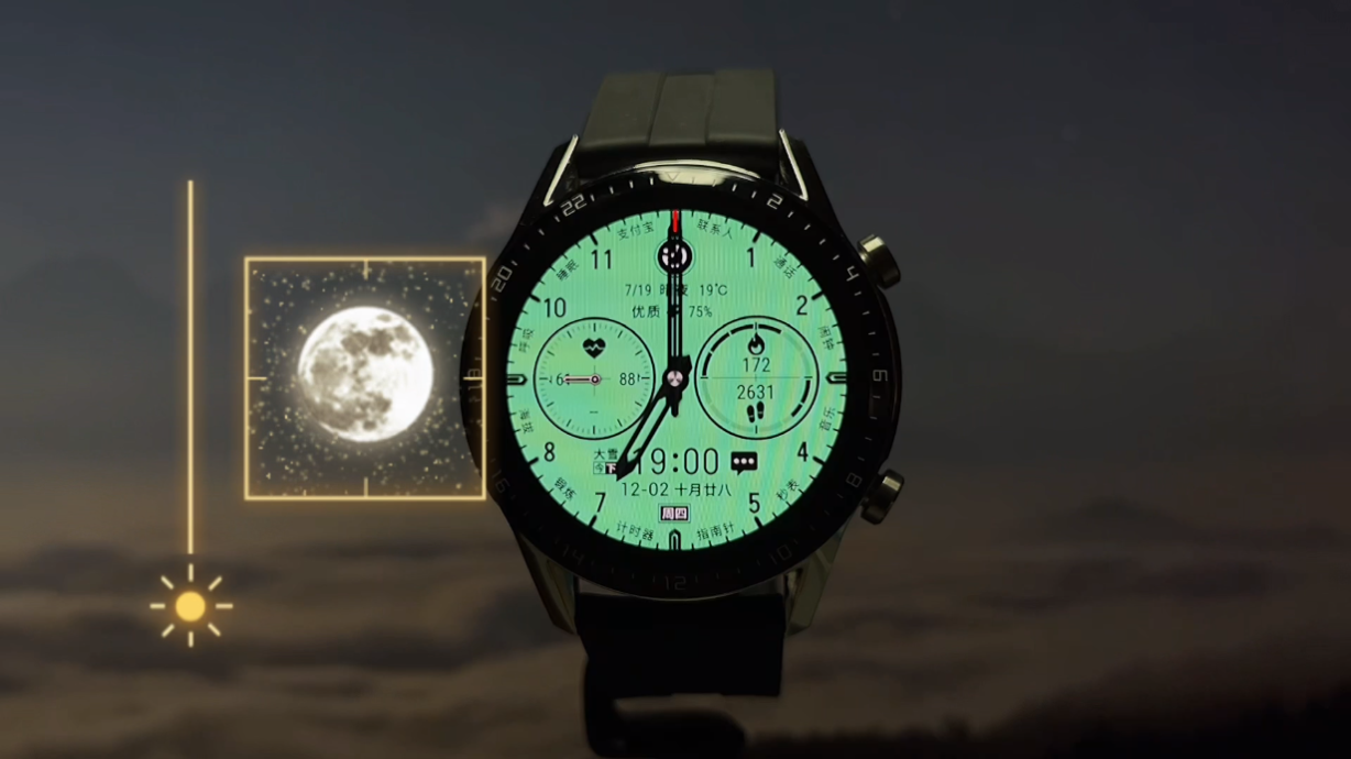 表盘特色亮点:【双色背景白天夜晚自动感知切换】时间感知,白天夜晚...