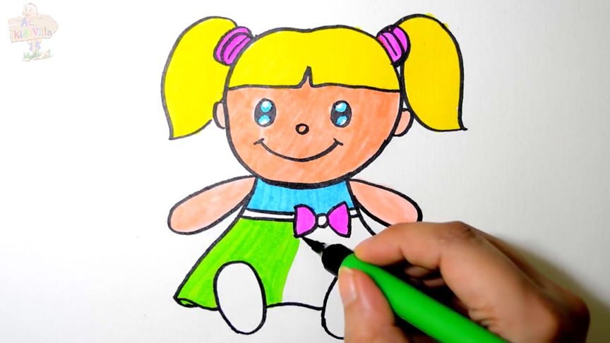 婴幼儿美术基础早教课程之洋娃娃的画法,学前教育简笔画课程!