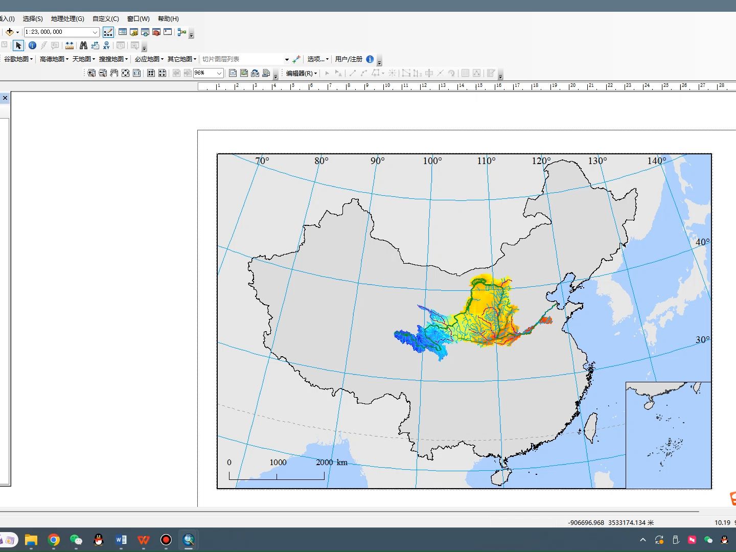 长江黄河河网高程图制作