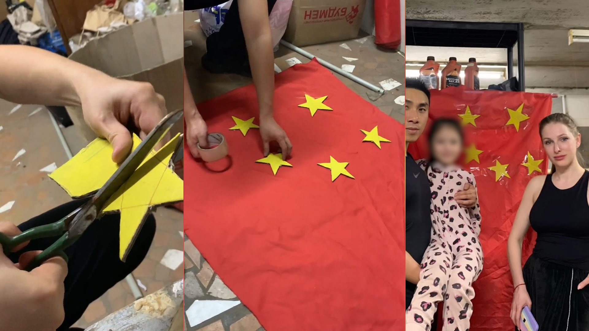 在乌华人躲地下室避难,与妻儿徒手自制国旗:有国旗就有主心骨!