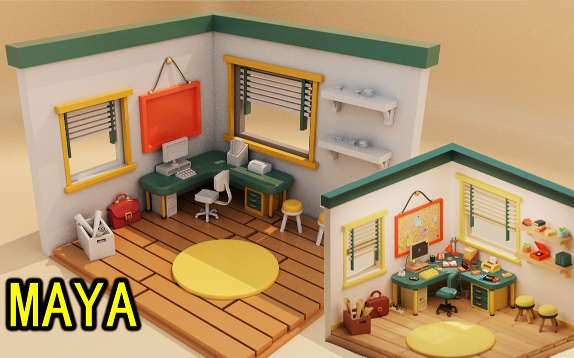 【Maya建模】室内小场景家具装饰模型搭建,新手入门场景建模案例