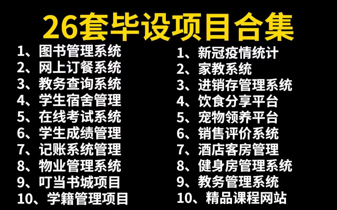 Java毕设合集教程-26个毕业设计项目,24小时搞定Java毕设项目(全套...