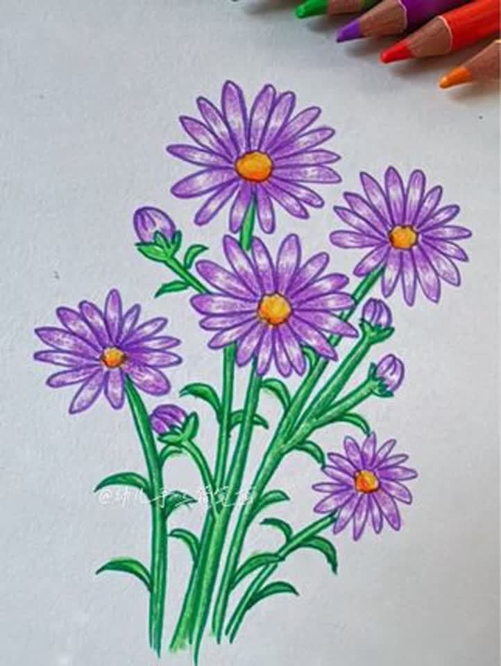 今天教你画提笔就会的小花花 #简易花草画法 #儿童画 #简笔画 #彩铅.