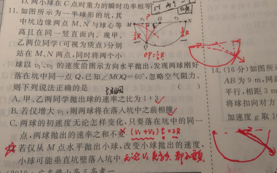 高三物理复习好题欣赏平抛运动落在圆周上20111501