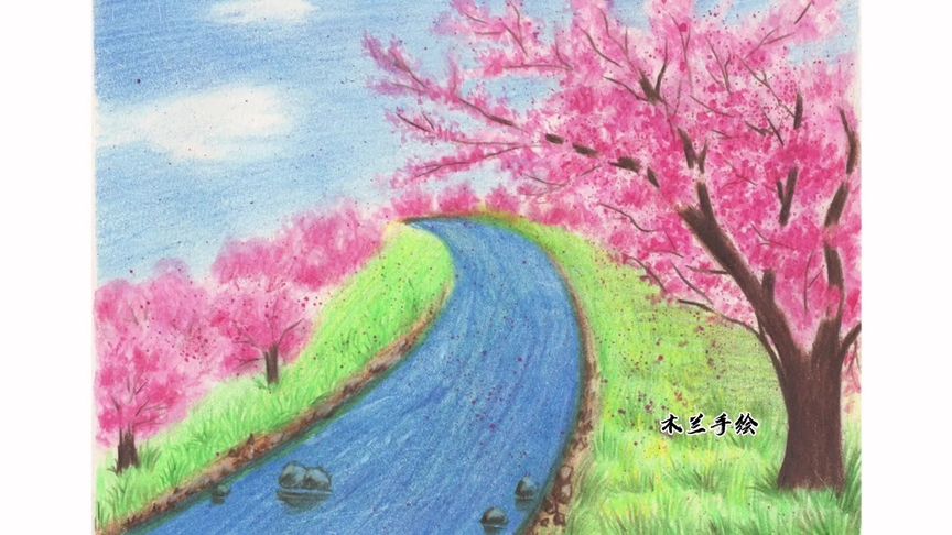 【彩铅】唯美彩铅风景—浪漫樱花#彩铅画 #做做好的自己