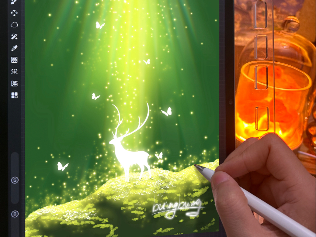 画世界pro绘画教程分享,今天画林深见鹿~~作品参考临摹@婉婉有仪