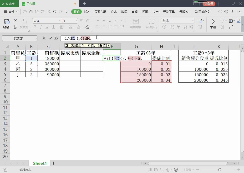 按工龄分段计算提成