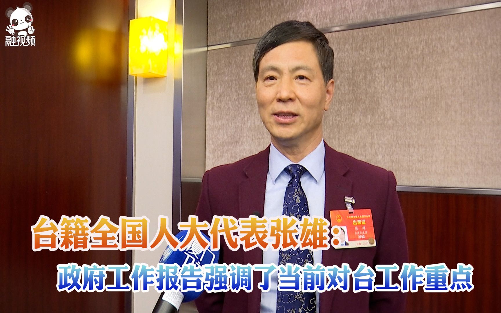 台籍全国人大代表张雄:政府工作报告强调了当前对台工作重点