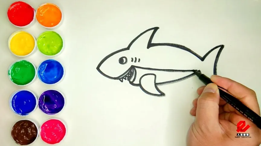 大鲨鱼怎么画?少儿简笔画涂色着色涂鸦填色教程,小朋友学会了吗